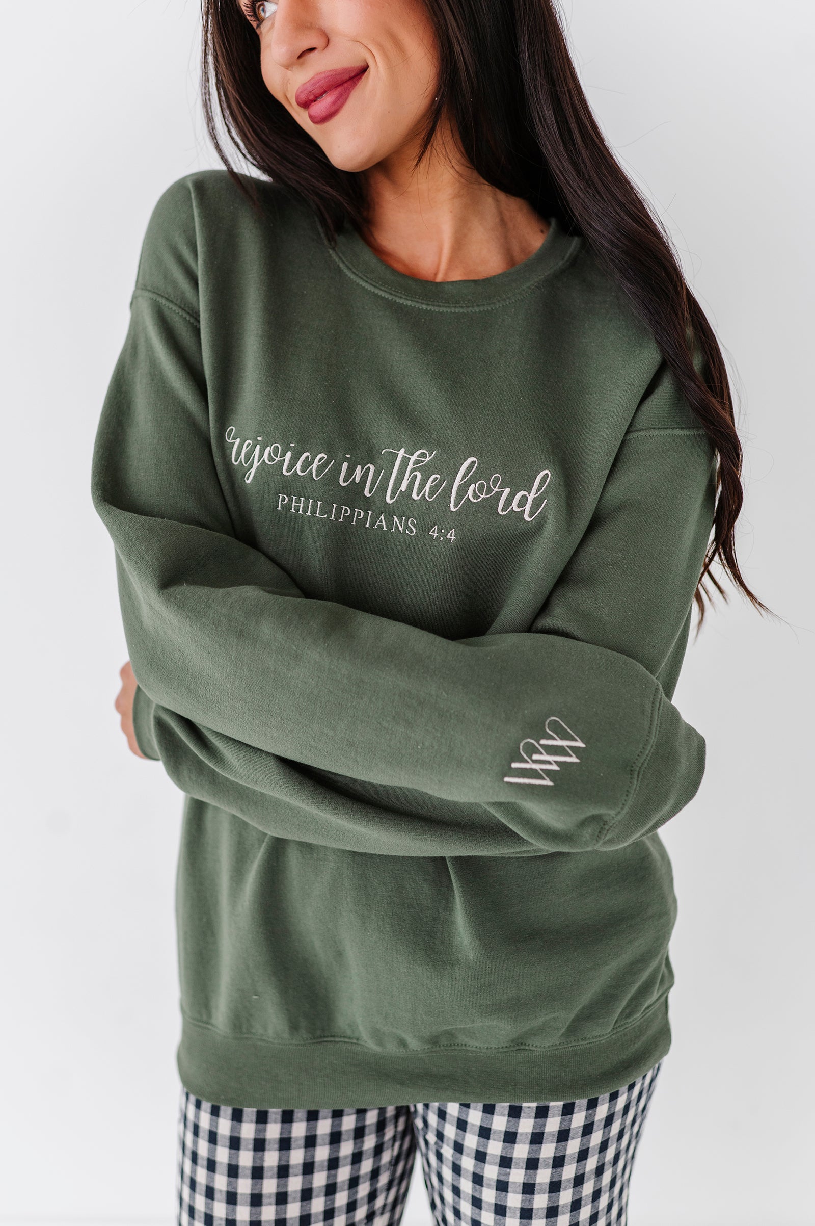 Rejoice In The Lord Embroidered Crewneck - Olive – My Store